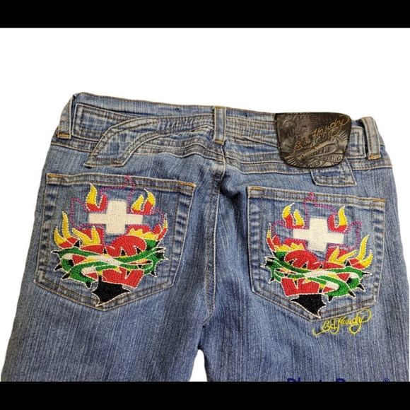Ed Hardy | Jeans | Ed Hardy Signature Tattoo Floral Skulls Denim Capri ...